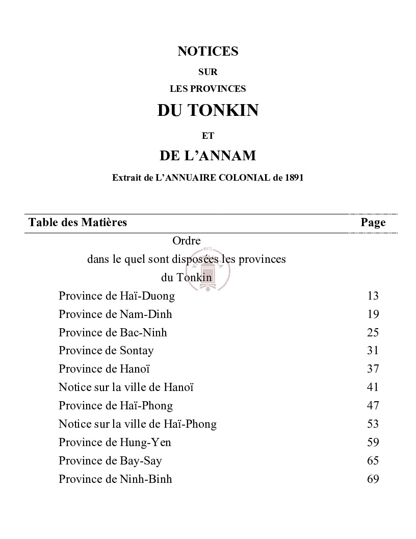 Notices sur les provinces du Tonkin et de l'Annam (Extrait de l ...